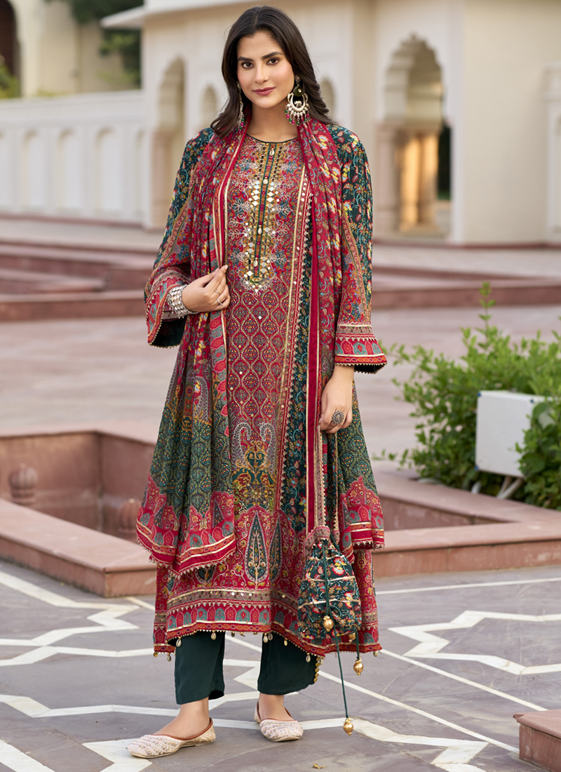 Buy Heavy Chinnon Digital Multi Color Eid Wear Embroidery Work Readymade Pakistani Suit Online ...